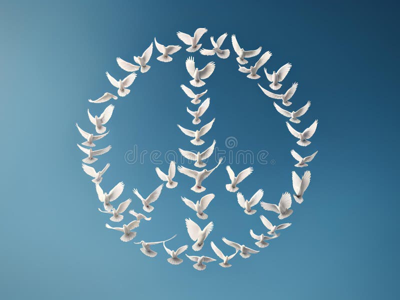 Peace Sign Made of White Doves on Clear Blue Sky Stock Illustration ...