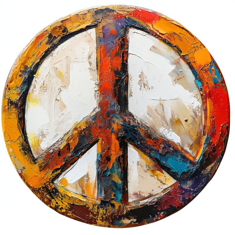 Peace Sign Painted with Oil Paints on a White Background Stock ...