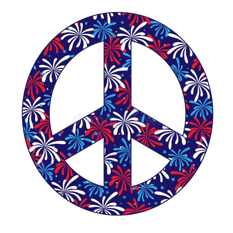 Peace Sign with Red White Blue Fireworks Pattern Stock Illustration ...