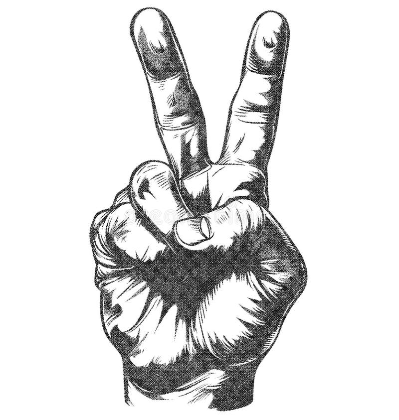 Peace Sign V Hand Gesture Illustration with Risograph Overprint and ...