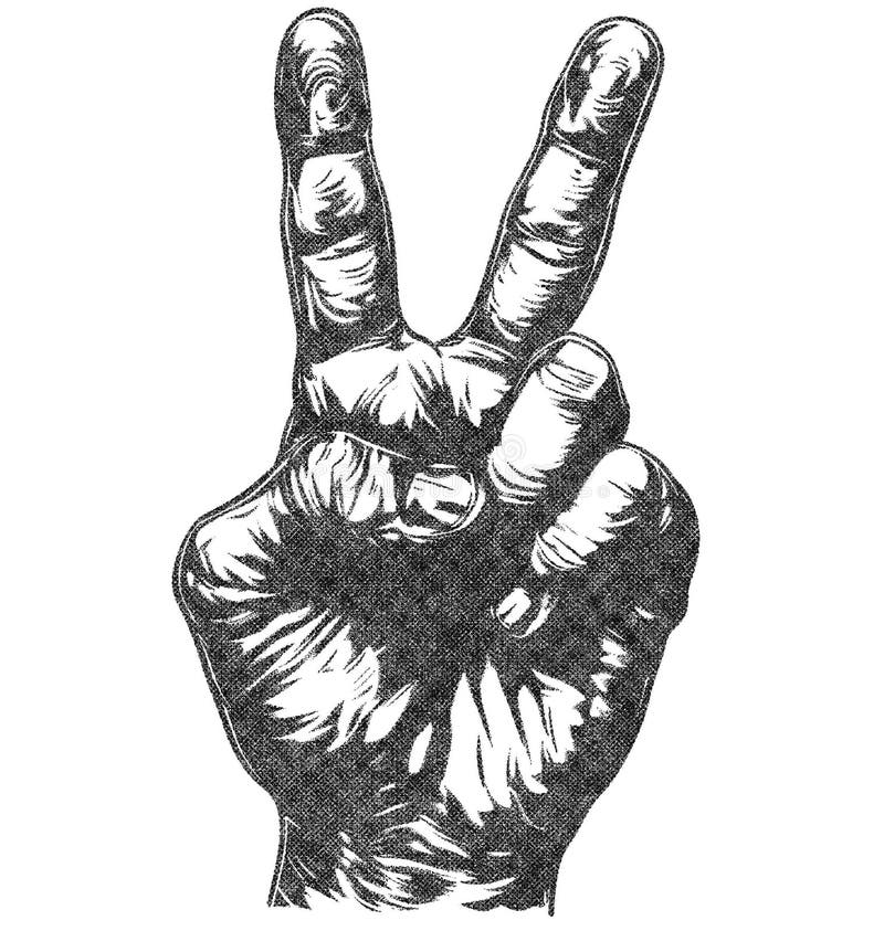 Peace Sign V Hand Gesture Illustration with Risograph Overprint and ...