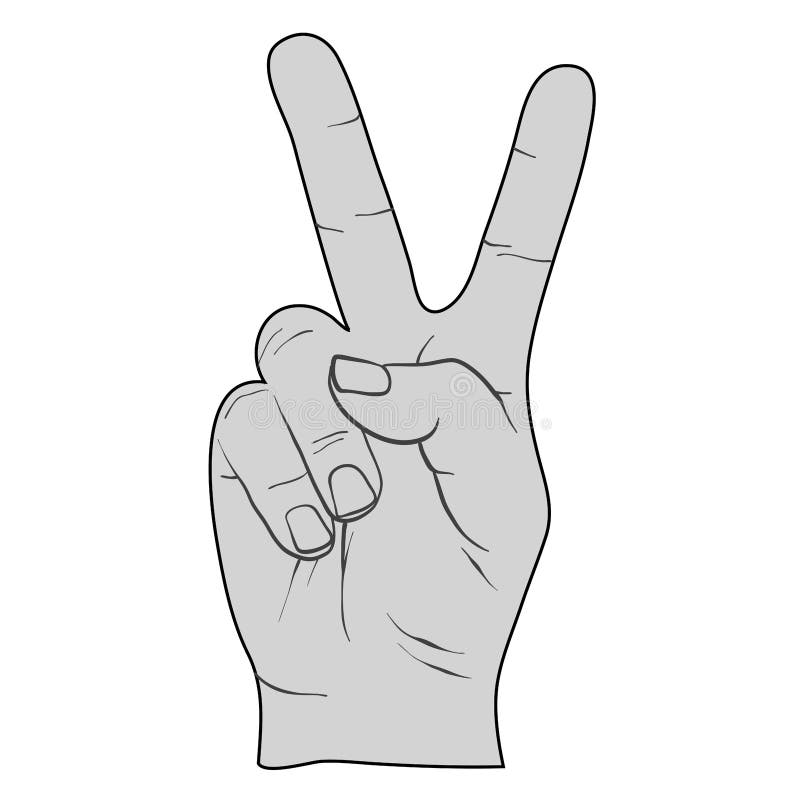 Peace Sign Victory Fingers Outline Drawing Stock Vector - Illustration ...