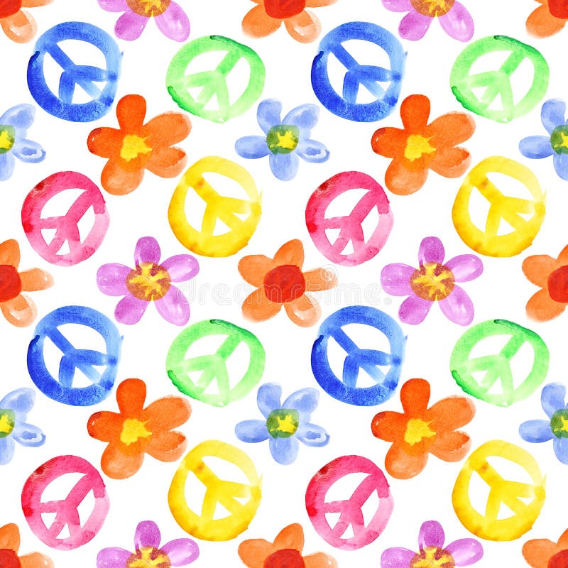 Seamless Flowers And Peace Signs Stock Vector - Illustration of sixties ...
