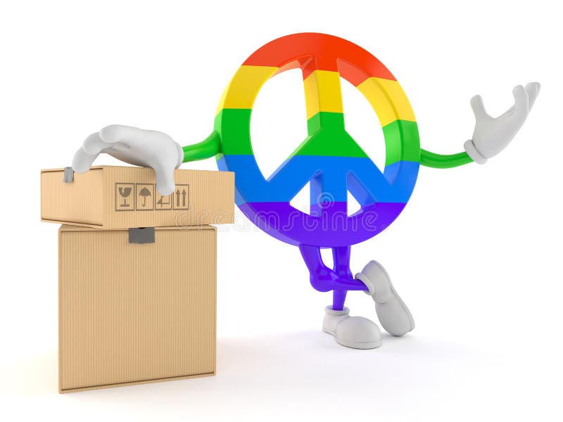 Peace Symbol Character with Stack of Boxes Stock Illustration ...
