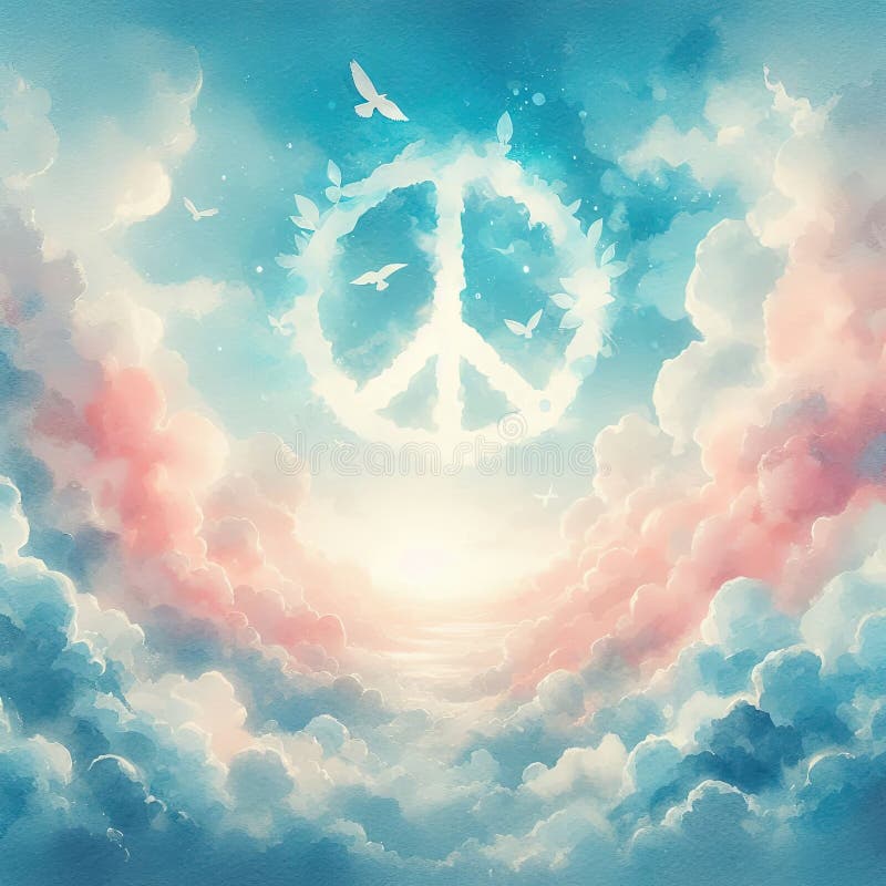 Peace Symbol in a Cloudy Sky Stock Illustration - Illustration of doves ...