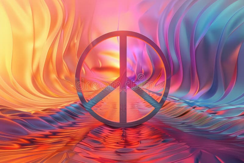 Peace Symbol Floating on a Wavy Psychedelic Background Stock ...