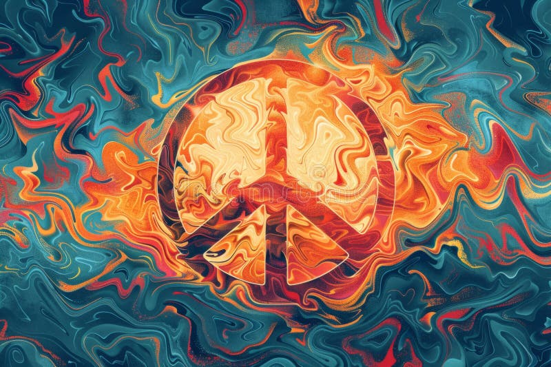 Peace Symbol Floating on a Wavy Psychedelic Background Stock Image ...