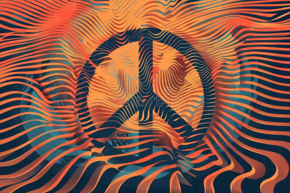 Peace Symbol Floating on a Wavy Psychedelic Background Stock Photo ...