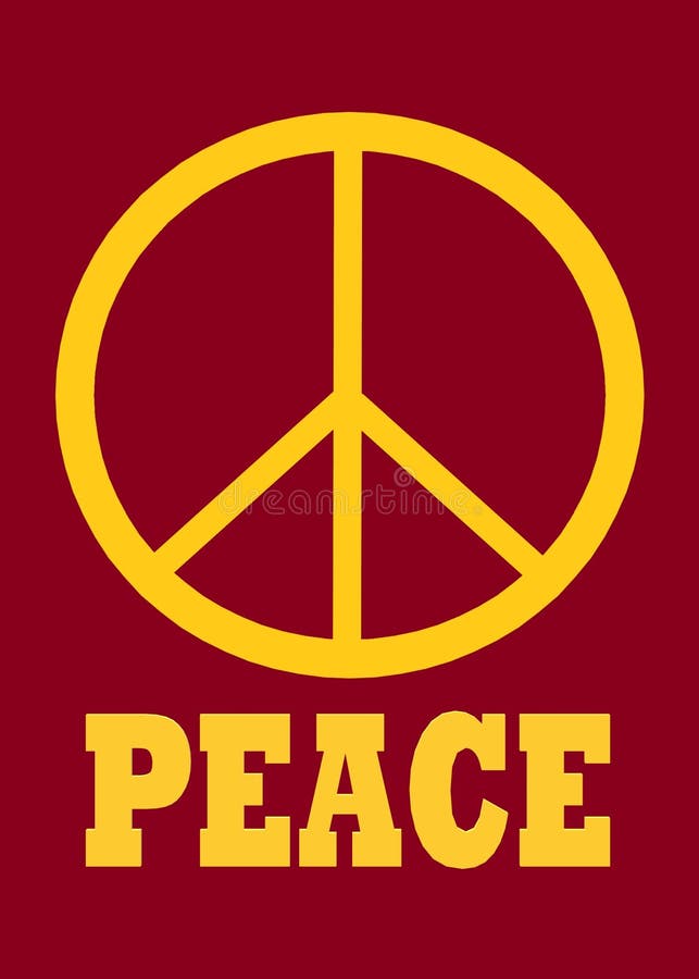 The Peace Symbol in Golden Yellow with the Word Peace Below it Maroon ...