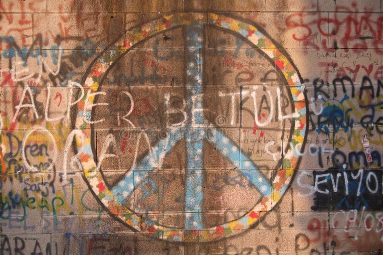Peace Symbol and Graffiti Spray-painted on Wall Stock Image - Image of ...