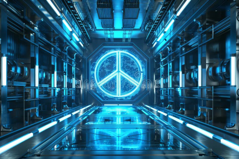 Peace Symbol in a High Tech Lab with Neon Lights, Representing the ...