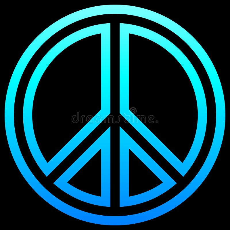 Peace Symbol Icon - Cyan Blue Simple Outlined Gradient, Cold Light ...