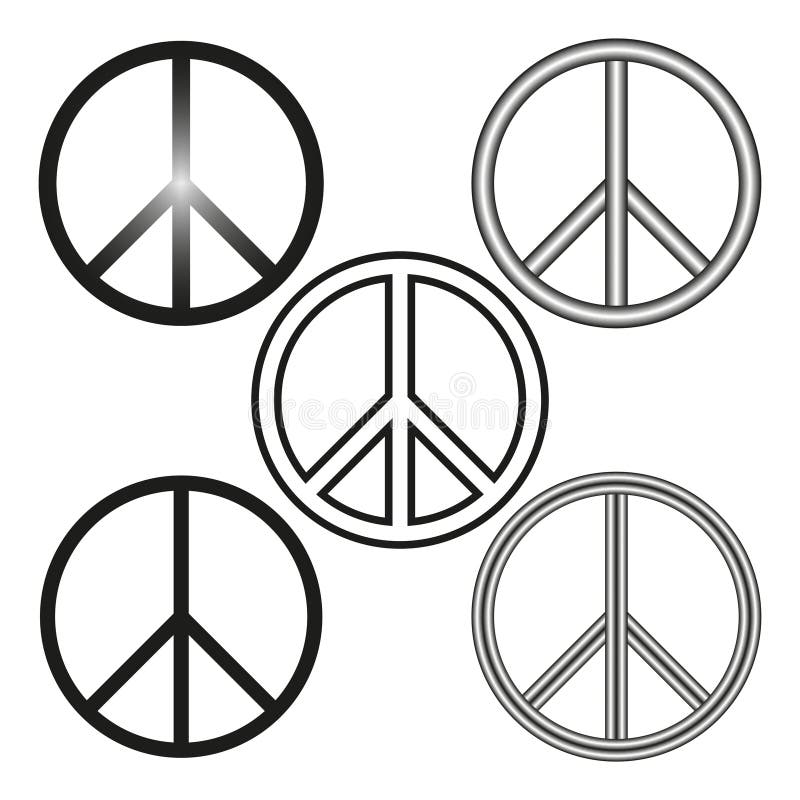 Peace Symbol Icons. Varied Outline Designs. Black and White Elements ...
