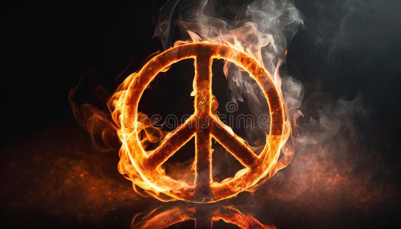 Peace Symbol Made of Fire Flames, Smoke on Dark Backdrop Stock ...
