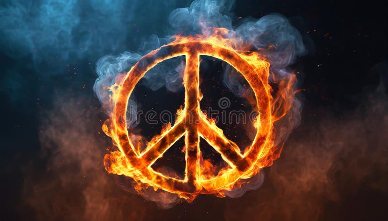 Peace Symbol Made of Fire Flames, Smoke on Dark Backdrop Stock ...