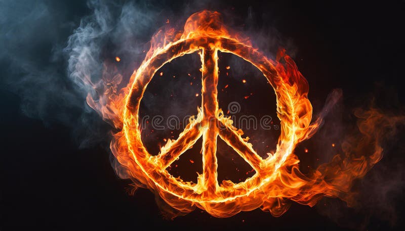 Peace Symbol Made of Fire Flames, Smoke on Dark Backdrop Stock ...