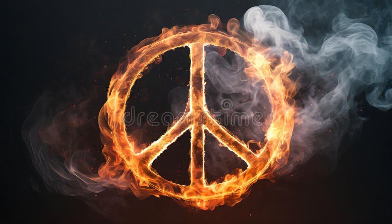Peace Symbol Made of Fire Flames, Smoke on Dark Backdrop Stock ...
