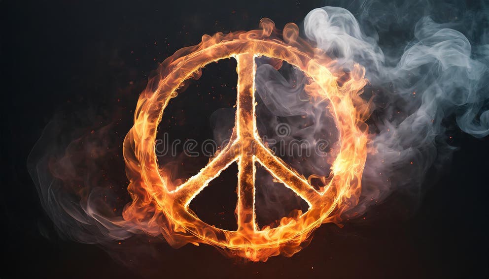 Peace Symbol Made of Fire Flames, Smoke on Dark Backdrop Stock ...