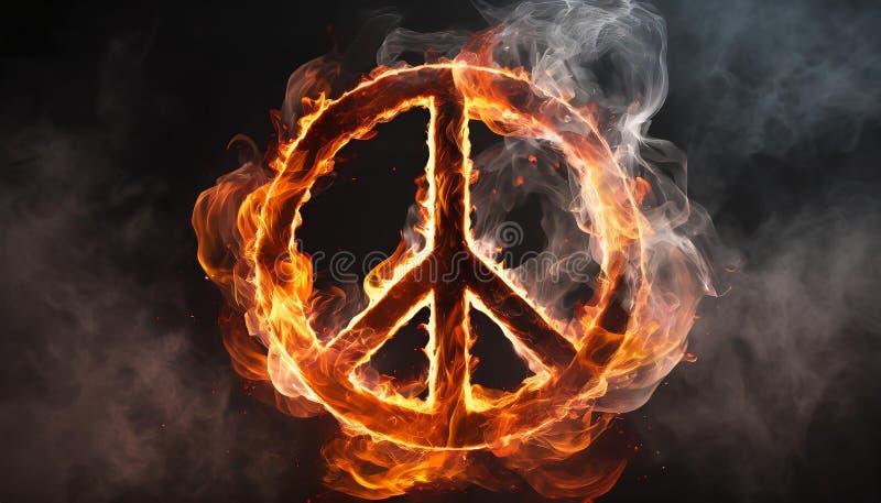 Peace Symbol Made of Fire Flames, Smoke on Dark Backdrop Stock ...