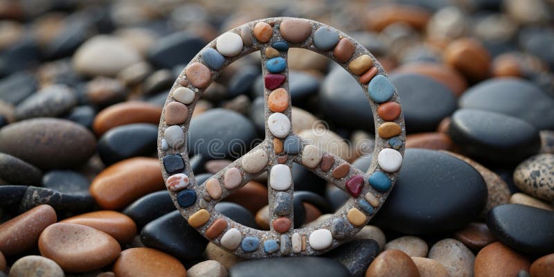 Peace Symbol Made from Stones upon Pebble Background. Stock Image ...