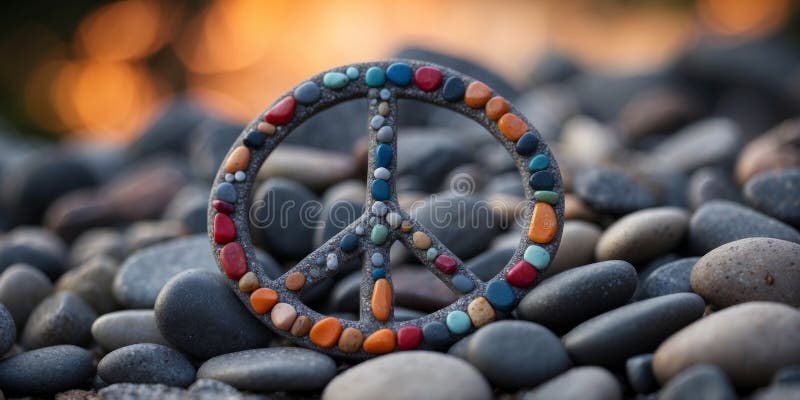 Peace Symbol Made from Stones upon Pebble Background. Stock Image ...