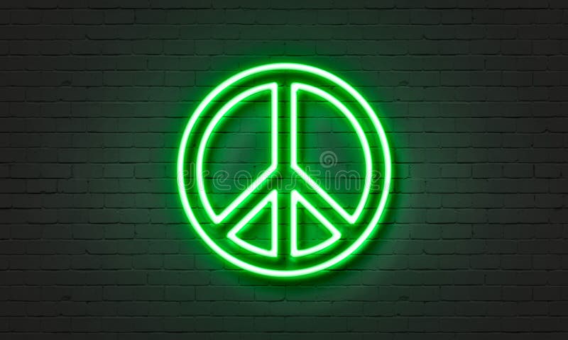 Peace Symbol Neon Sign on Brick Wall Background. Stock Illustration ...