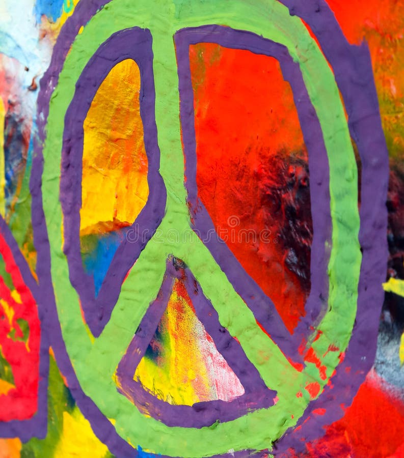 Peace Symbol Painted on a Colorful Wall Stock Photo - Image of 1968 ...