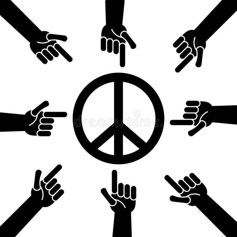 A Peace Symbol Surrounded by 8 Black Hands Stock Illustration ...