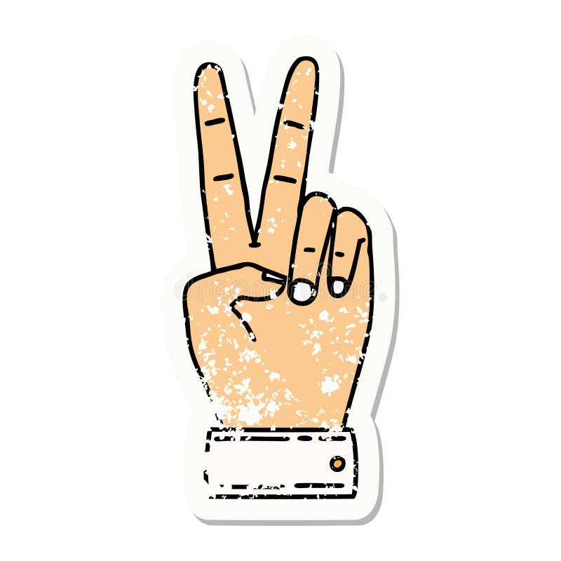 Peace Symbol Two Finger Hand Gesture Grunge Sticker Stock Vector ...
