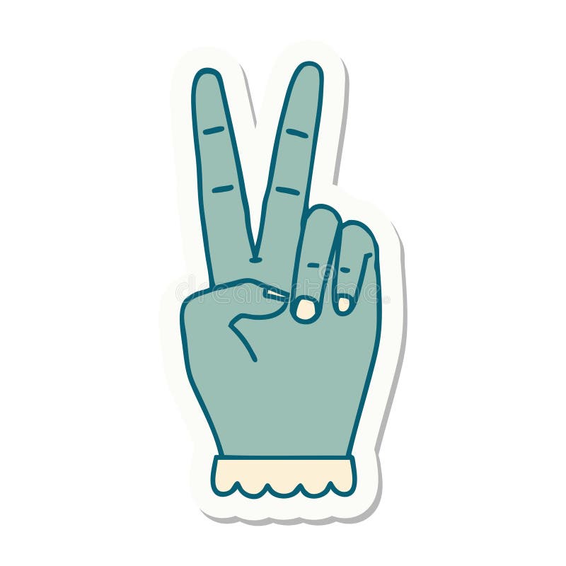 Peace Symbol Two Finger Hand Gesture Grunge Sticker Stock Vector ...