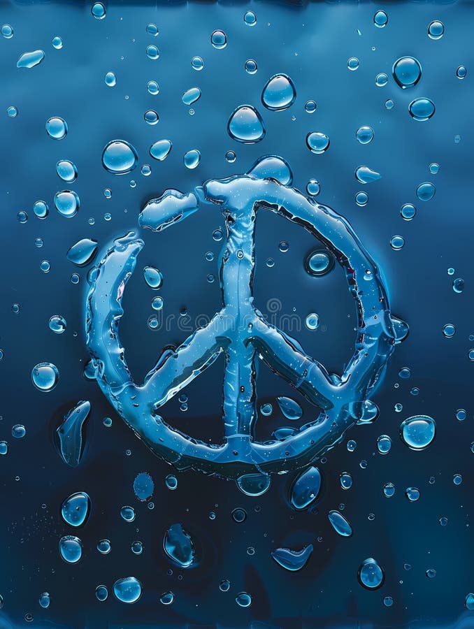 Peace Symbol with Water Drops on Blue Background, Textured Pattern ...