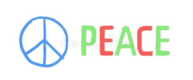 Peace Text, Hand Drawn Letters with Logo, Colorful Vector Scribbles ...
