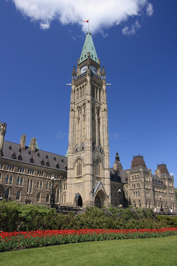Peace Tower and Tulips in Ottawa Stock Photo - Image of angle, outdoors ...