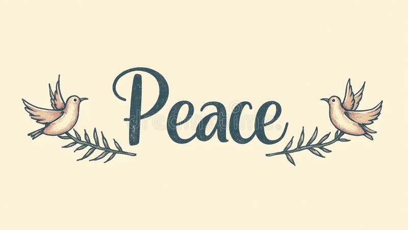 Peace Word with Doves and Olive Branches in Delicate Script Stock ...
