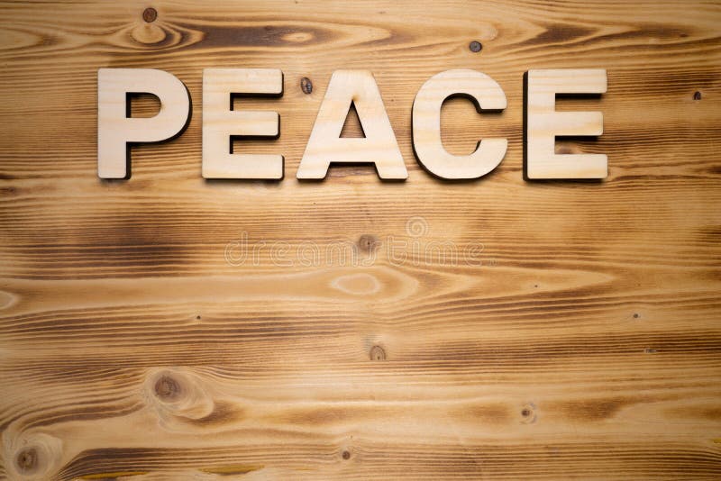 PEACE Word Made with Building Blocks on Wooden Board Stock Photo ...