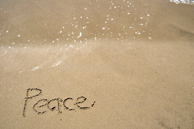 Peace Written in the Sand on a Beach Stock Photo - Image of garland ...