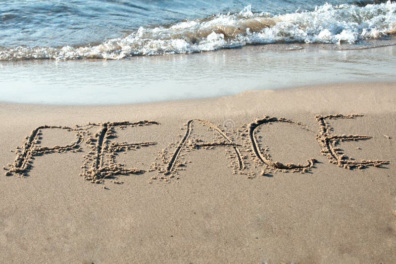 Peace Written in Sand on Beach Stock Image - Image of writing, beach ...