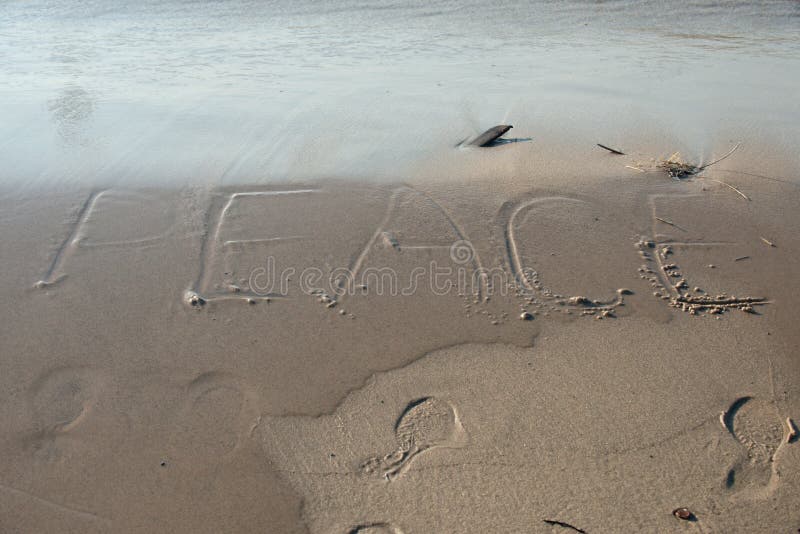 Peace written in the sand stock image. Image of shore - 78881605