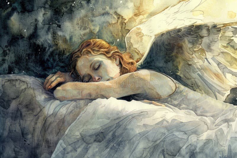 A Peaceful Angel Resting on a Bed Stock Photo - Image of angel ...
