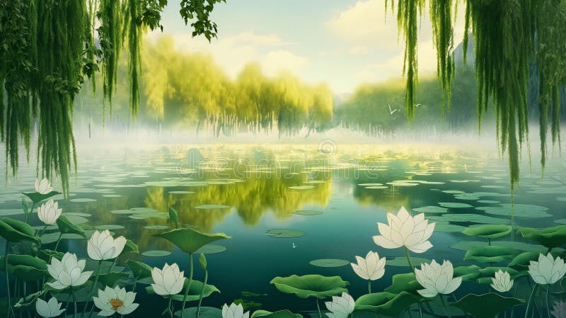 Peaceful Anime Theme of the White Lotus Stock Image - Image of lotus ...