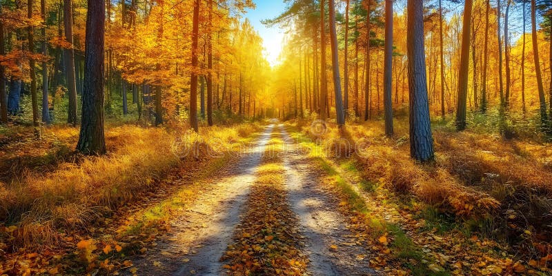 Peaceful Autumn Forest Pathway Stock Illustration - Illustration of ...