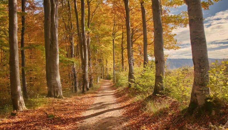 A Peaceful Autumn Path in a Forest, Covered with Fallen Leaves, Leading ...