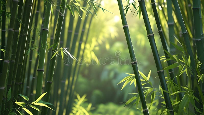Peaceful Bamboo Forest with Soft Morning Sunlight. Stock Illustration ...