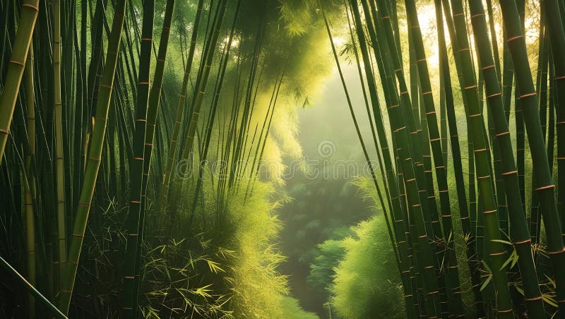 Peaceful Bamboo Forest with Soft Morning Sunlight. Stock Illustration ...