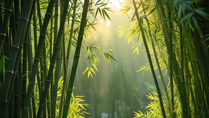 Peaceful Bamboo Forest with Soft Morning Sunlight. Stock Illustration ...