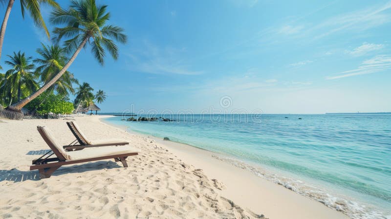 A Peaceful Beach Day with Sun Loungers on Soft Sand, Inviting ...