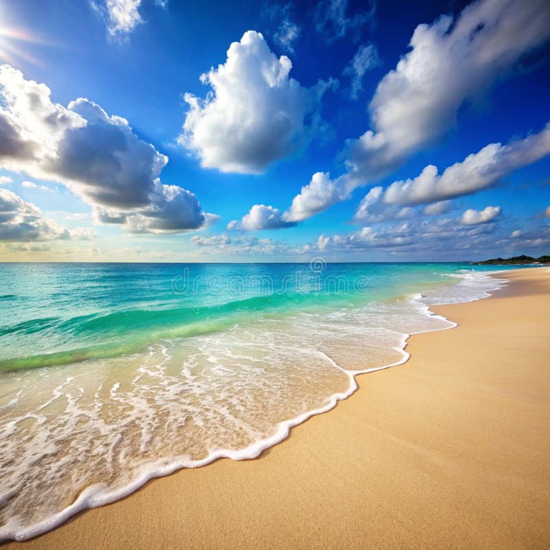 Peaceful Beach with Gentle Waves and Soft Sand Stock Illustration ...