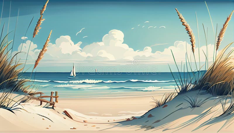 Peaceful Beach Scene Illustration, Made with Generative AI Stock ...