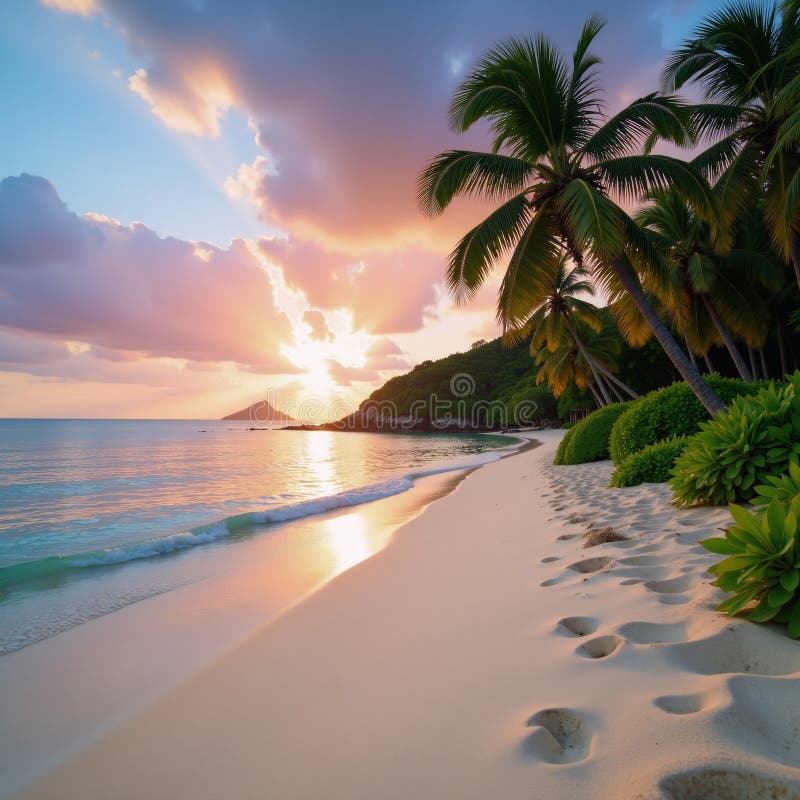 Peaceful Beach Setting Featuring Sunbathers and Ocean Views Stock ...