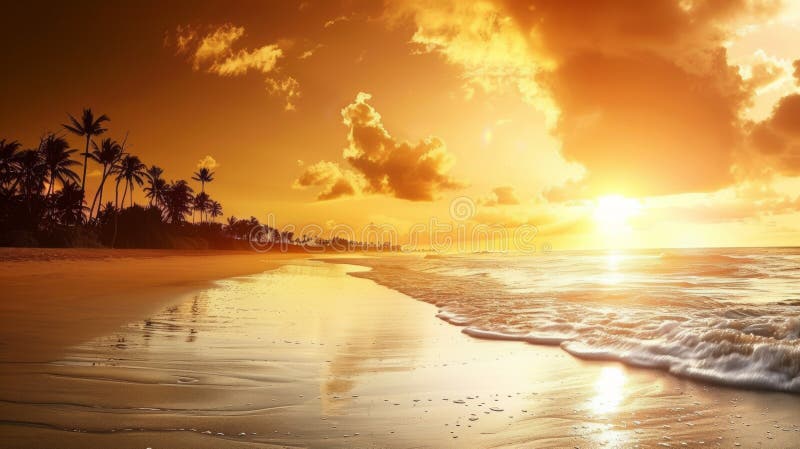 Peaceful Beach at Sunset with Calm Waves. Stock Image - Image of peace ...